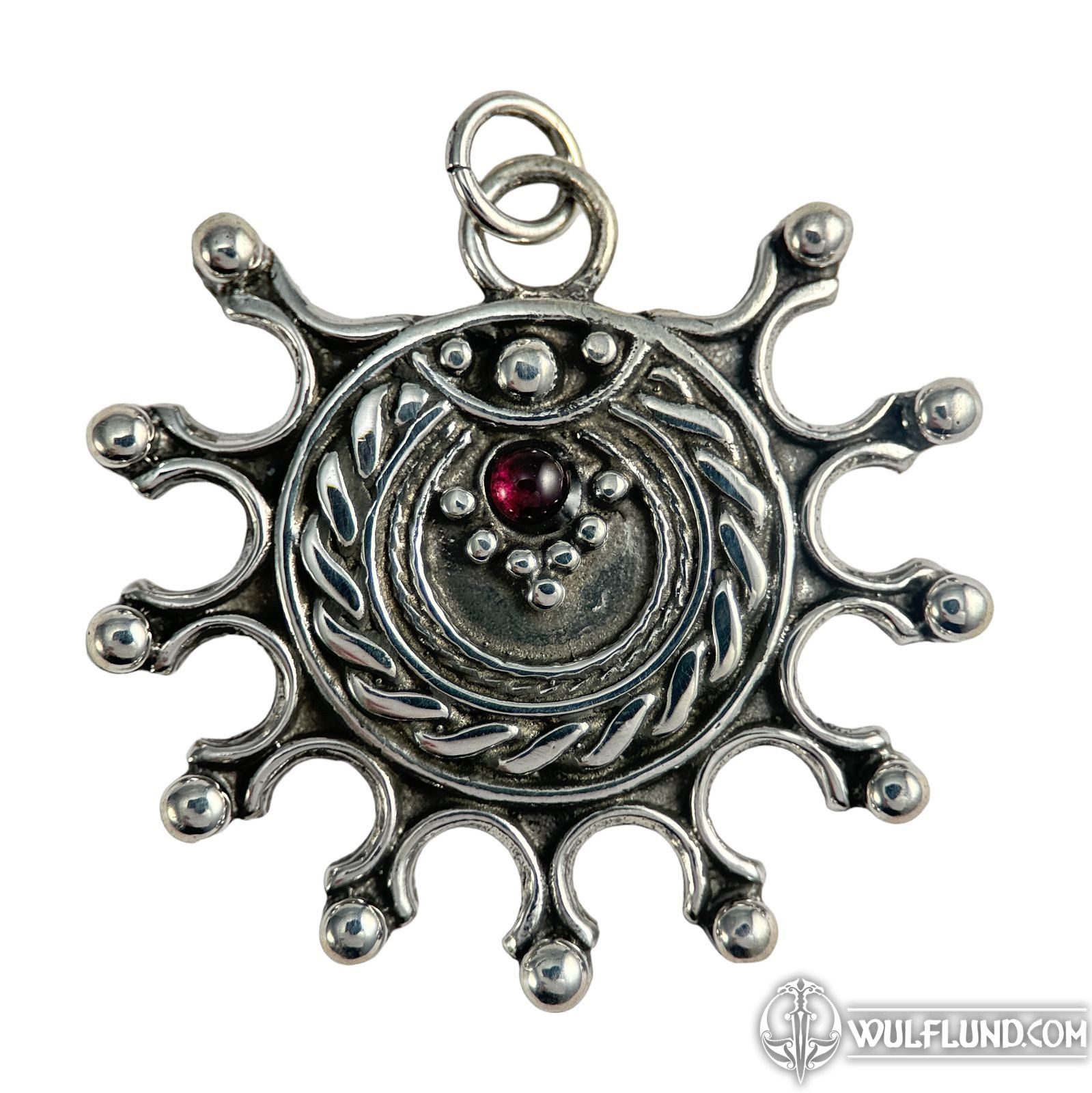 DEVANA, Slavic solar pendant, silver - garnet Drakkaria pendants Silver ...