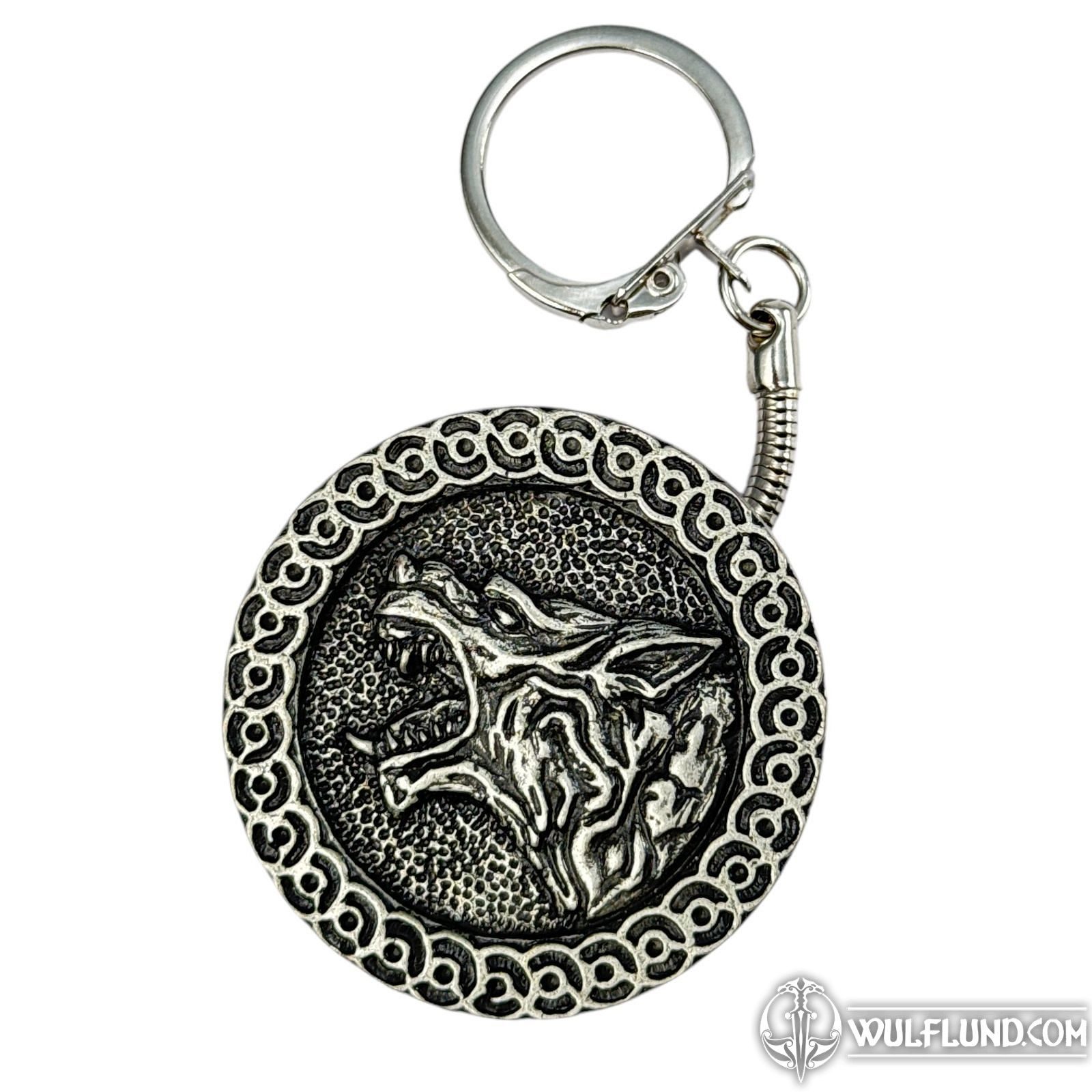 Slavic wolf keychain, zinc antique silver Drakkaria keychains Jewellery ...