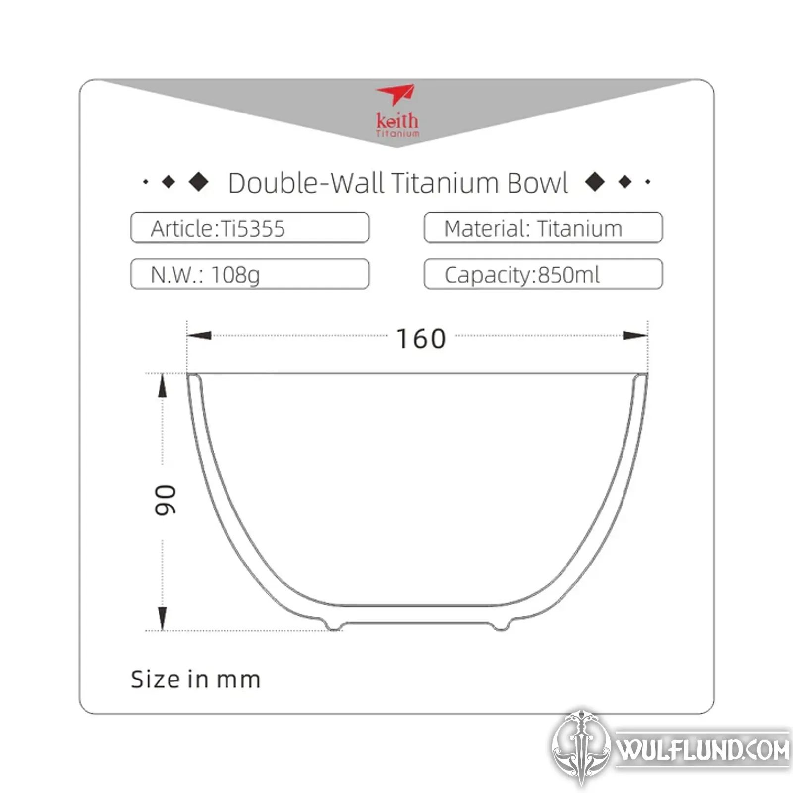 Double-wall Titanium Bowl 850ml Ti5355 Titanium equipment Bushcraft ...