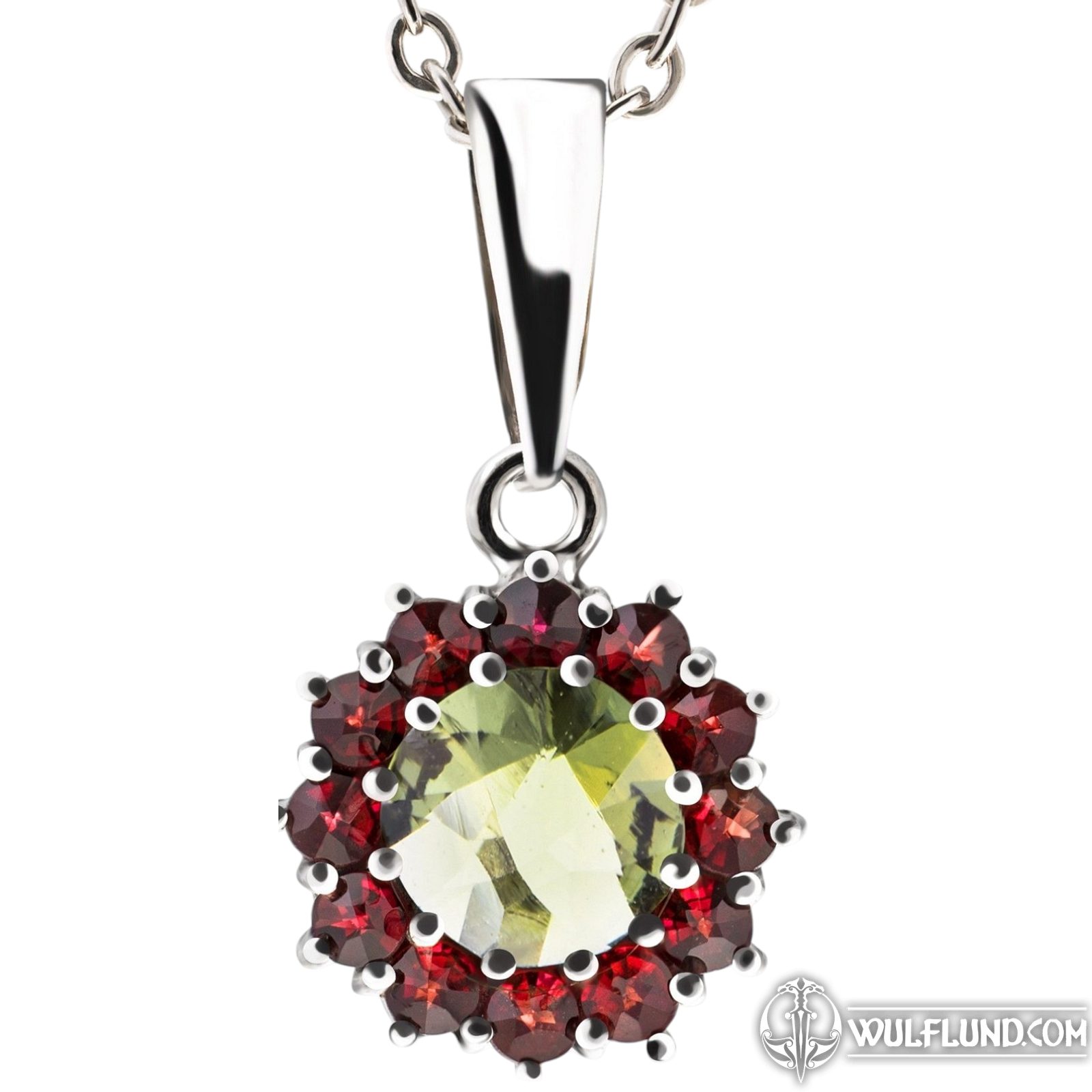 MILA, pendant, Czech Moldavite, garnet, silver 925 moldavites, czech ...