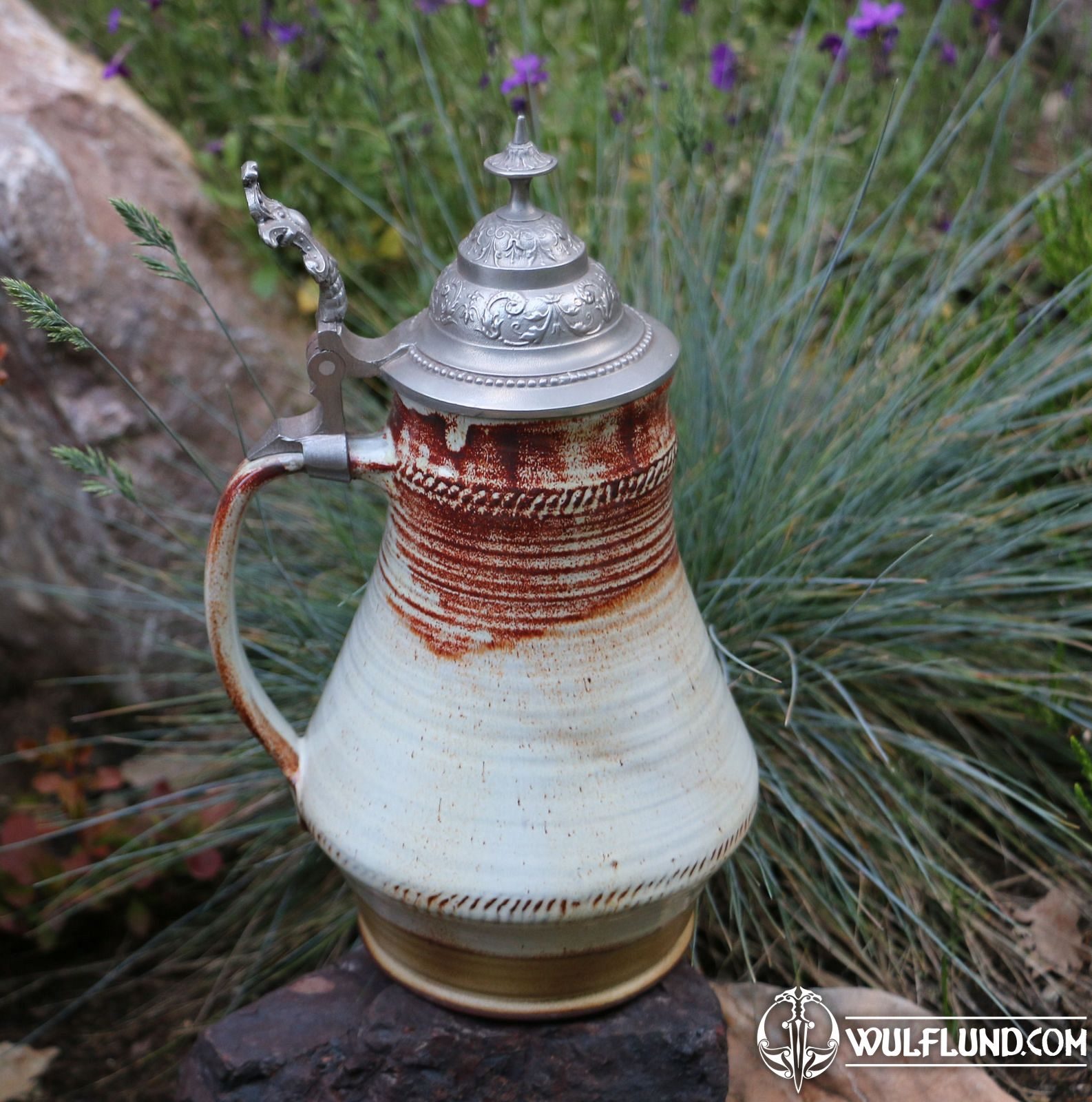 Beer Tankard with a tin lid historical ceramics Feasting Wulflund