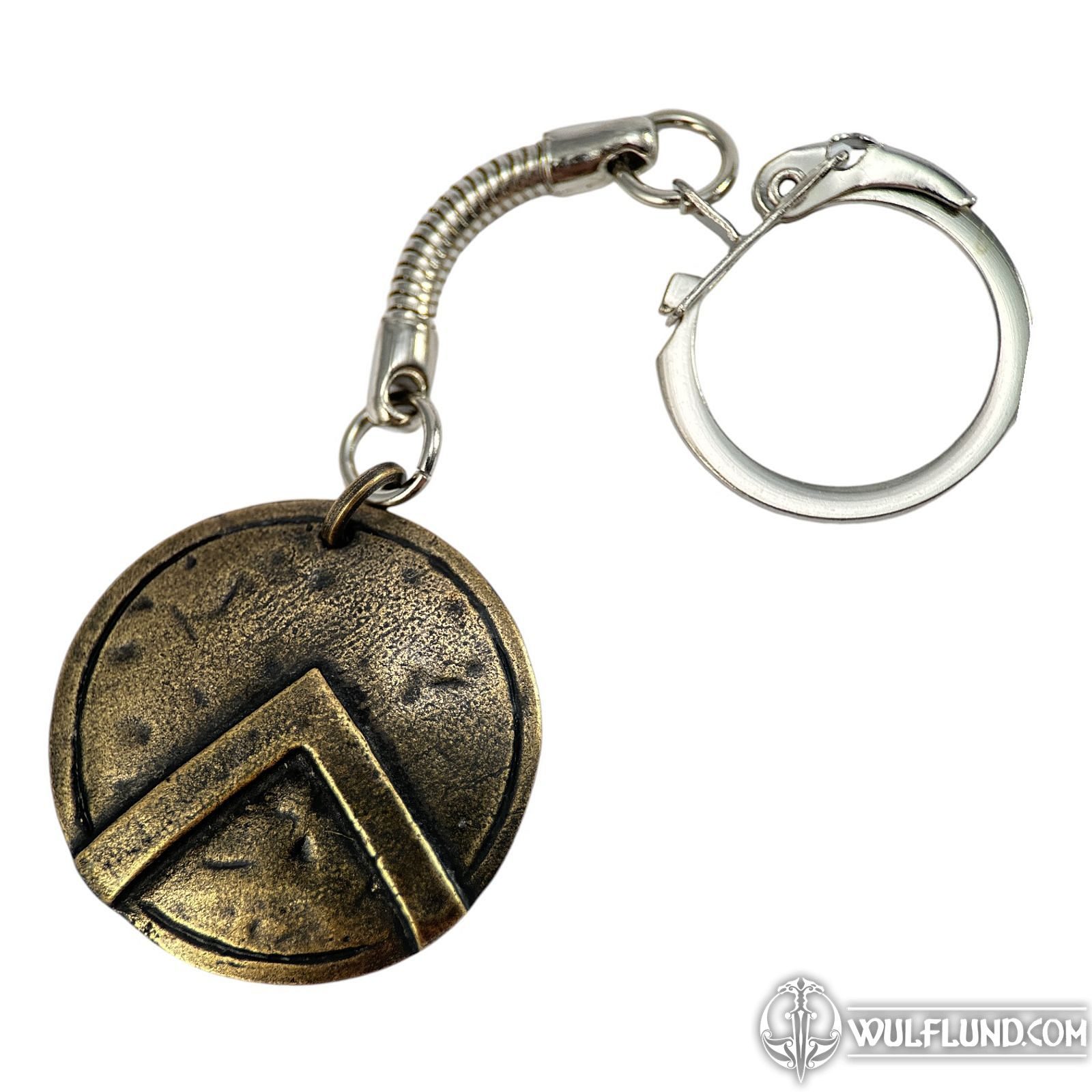 Sparta, Spartan shield keychain, zinc old brass Drakkaria keychains ...