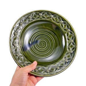 Ceramic plate green - medieval, Bohemia Wulflund