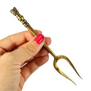 Medieval fork with virgin, brass Historical dining Feasting Wulflund