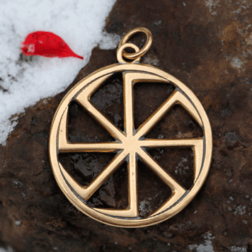 BRONZE KOLOVRAT, SLAVIC SUN WHEEL PENDANT Drakkaria Slavic amulets Zinc ...