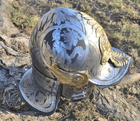 PERSEUS, luxury etched renaissance helmet - wulflund.com