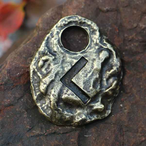 KENAZ - Rune Pendant antique brass Wulflund