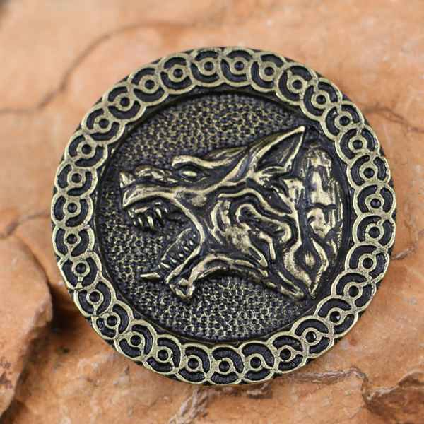 SLAVIC WOLF Pendant, zinc ant. brass Drakkaria Slavic amulets amulets ...