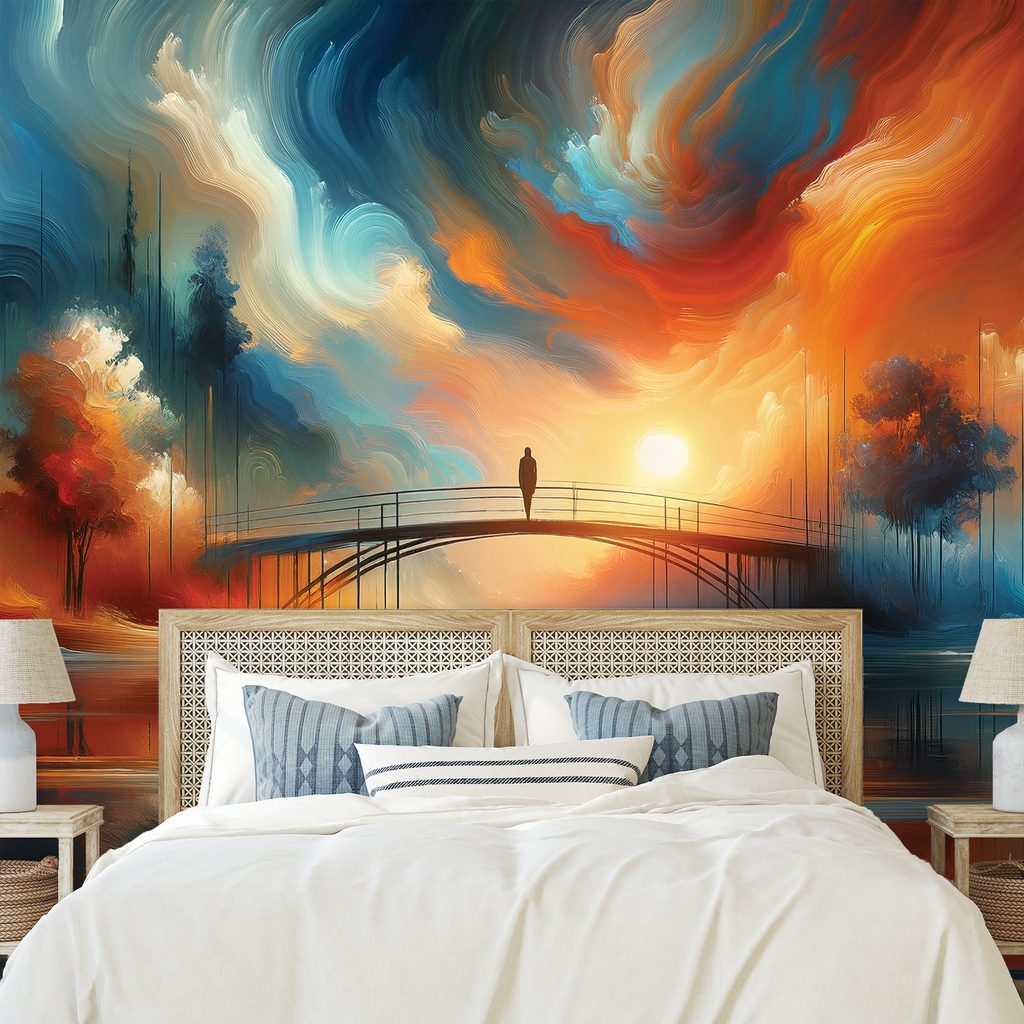 Tapeta barvit sončni zahod nad mostom | Dovido.si