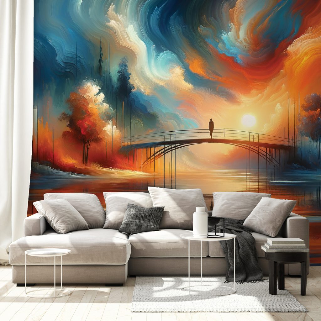 Tapeta barvit sončni zahod nad mostom | Dovido.si