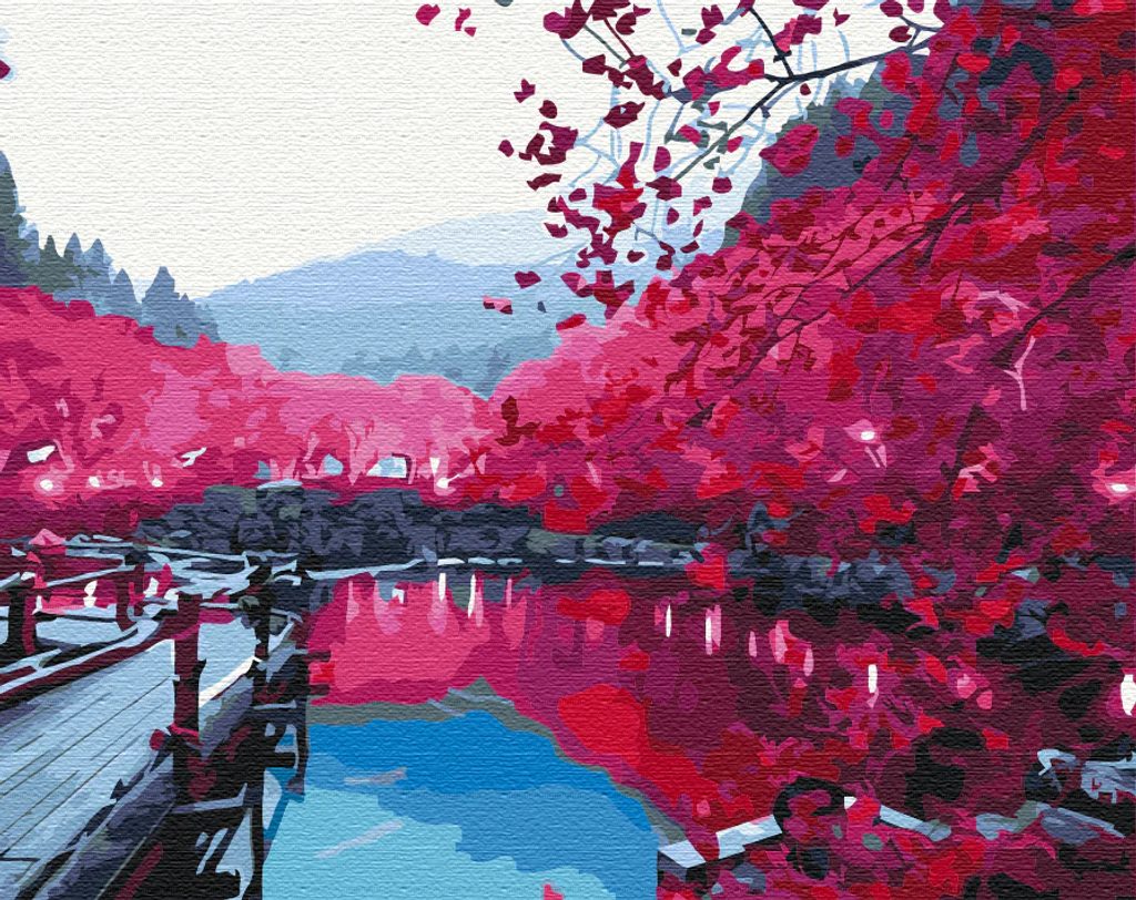 Bild Malen nach Zahlen Sakura am See | Dovido.de