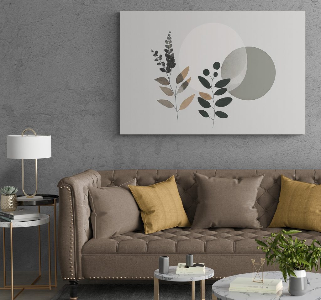 Wandbild Minimalistische Blätter mit Boho-Hintergrund | Dovido.de