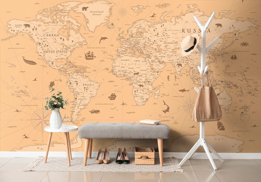 Wallpaper map in beige design | Dovido.com
