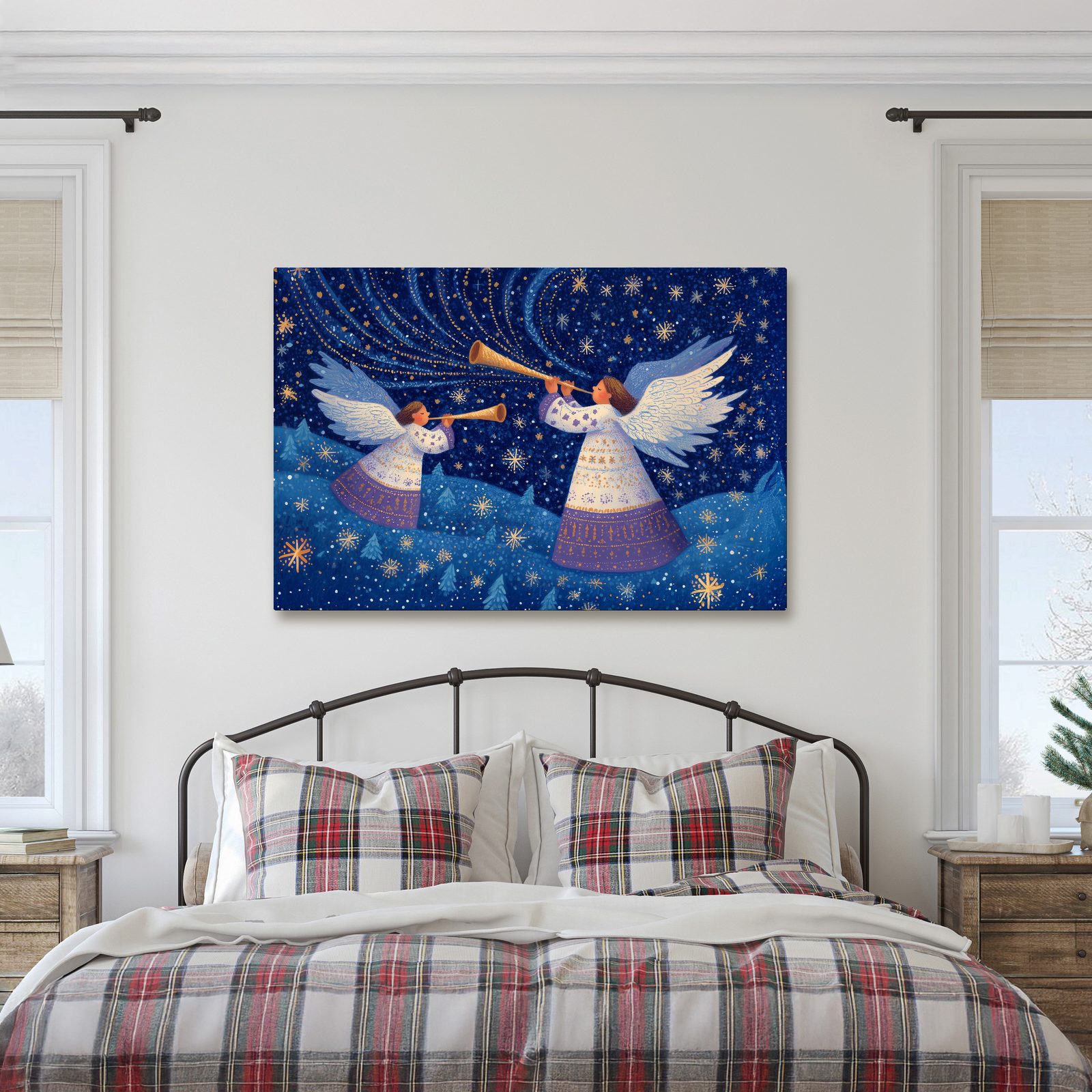 Tableau sur toile – Anges de Noël dans la nuit d'hiver | Dovido.fr
