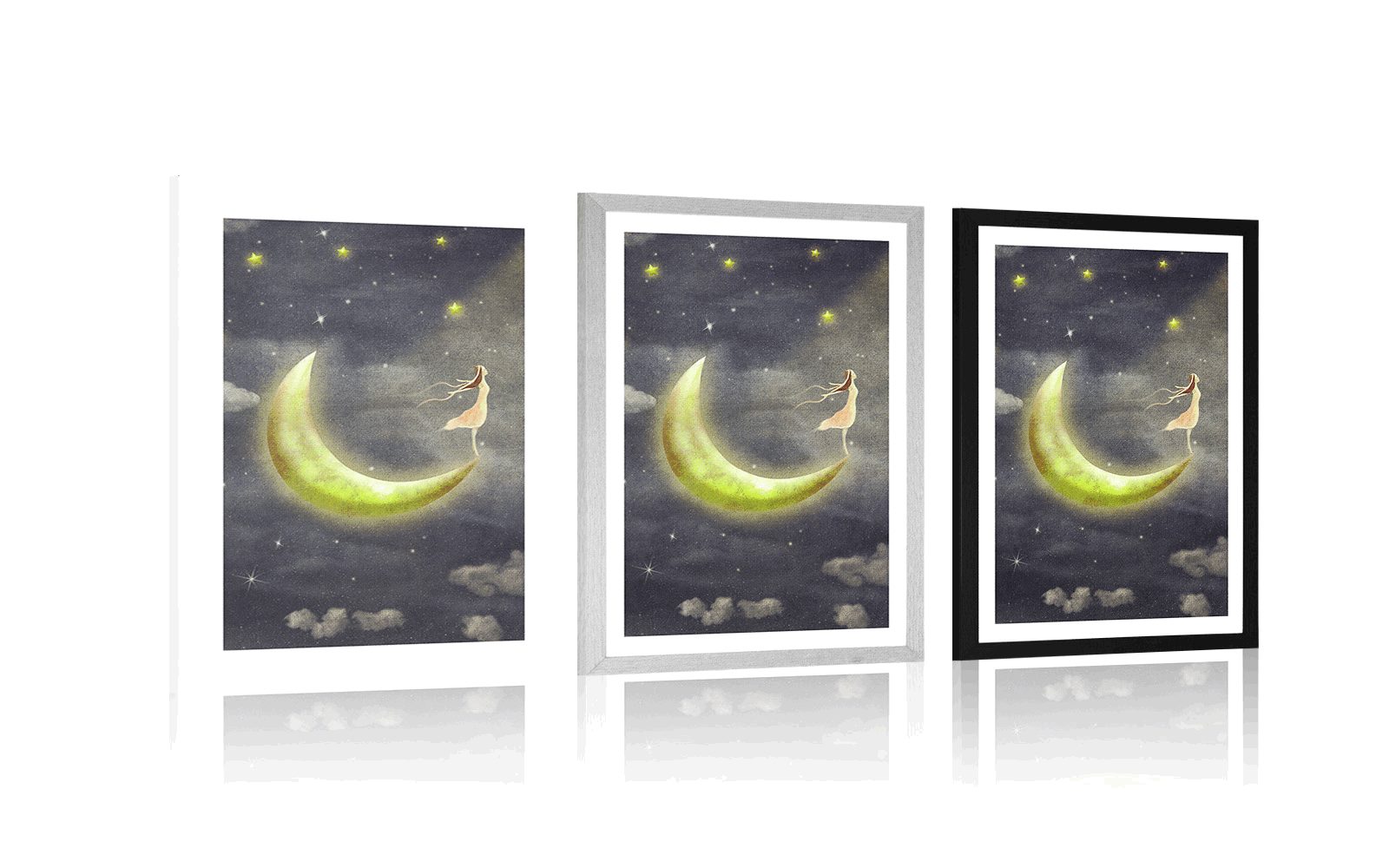 Poster mit Passepartout Mädchen auf dem Mond | Dovido.de