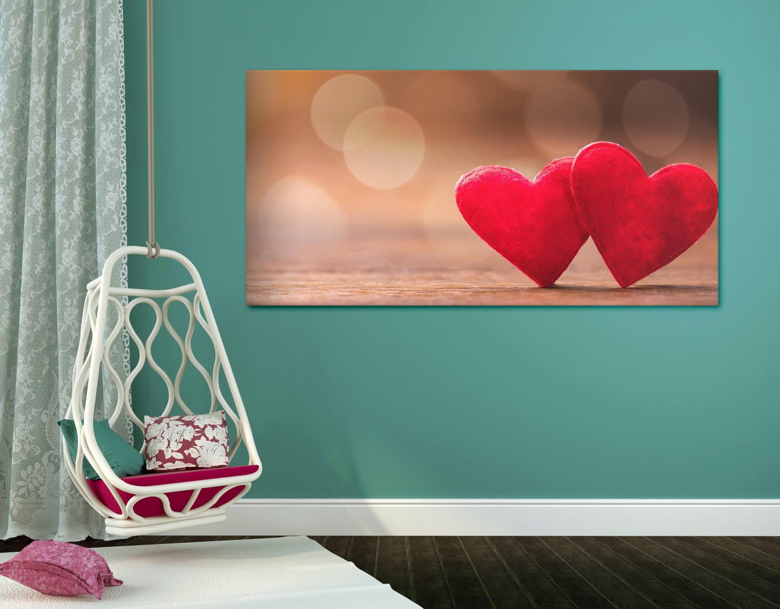 Tablou inimi roșii pe fundal din lemn | Dovido.ro