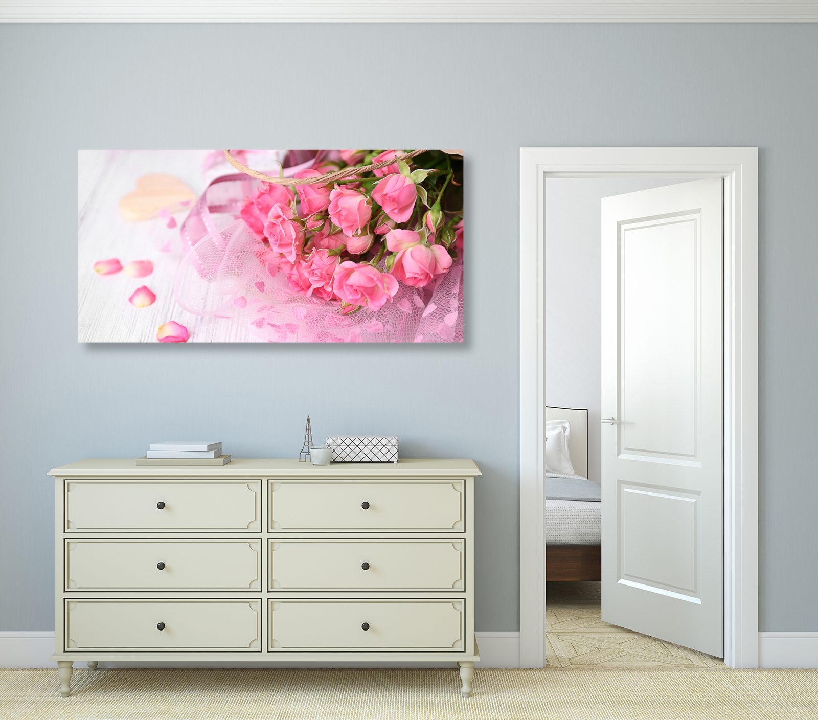 Tablou buchet romantic de trandafiri roz | Dovido.ro