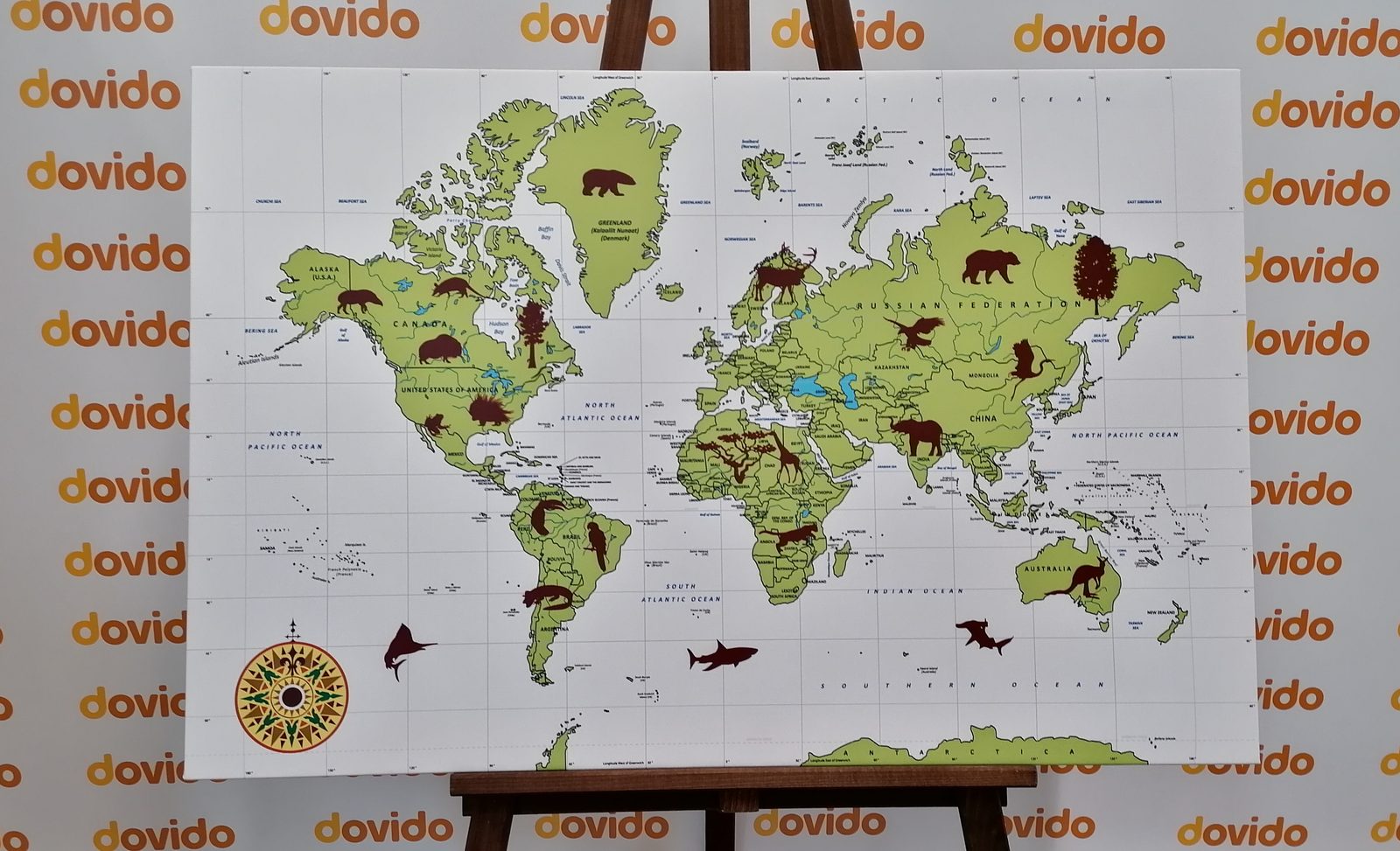 Tablou harta lumii cu animale | Dovido.ro