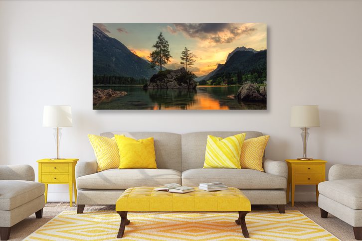Wandbild Berglandschaft am See | Dovido.de