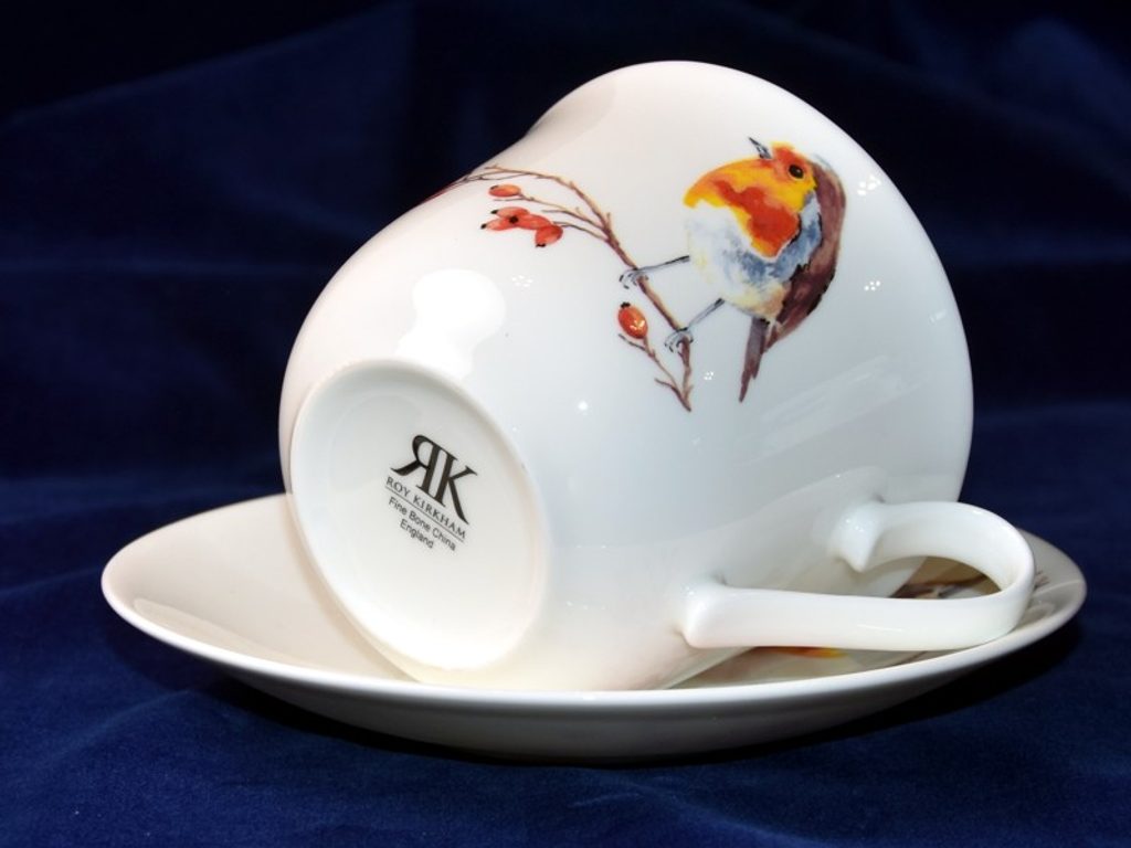 Robin: Cup 420 ml plus saucer breakfast Robin, Roy Kirkham fine bone ...