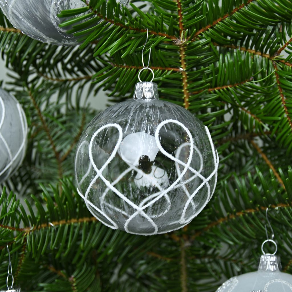 Decoration Glass Balls 6 pcs. set 10 cm Silver White Czech Christmas decorations KOULIER Koulier Koulier Bohemian Christmas decorations Crystal and glass by Manufacturers or popular decors