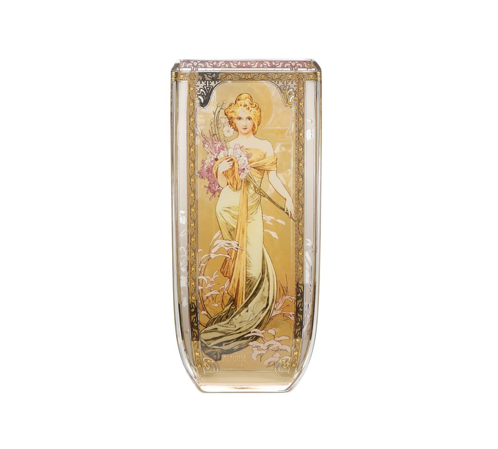 Vase Alphonse Mucha - The Four Seasons 13 / 13 / 30 cm, Glass, Goebel ... Vase Alphonse Mucha - The Four Seasons 13 / 13 / 30 cm, Glass, Goebel ...