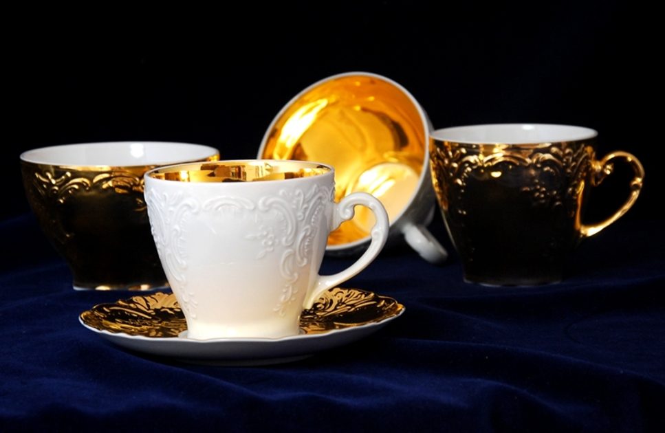 Cup 200 ml and saucer tea, Opera GOLD outside, Cesky porcelan a.s ...
