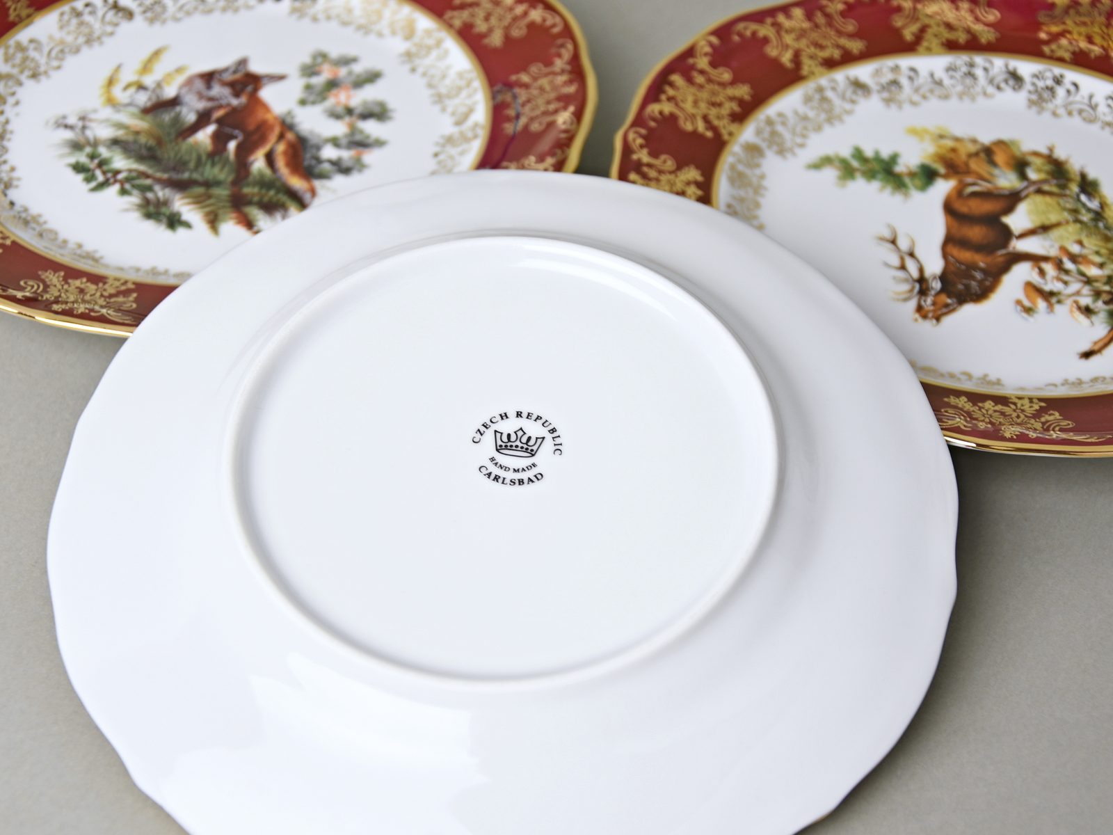Dinner set for 6 pers., Hunting - ruby, Carlsbad porcelain - Carlsbad ...