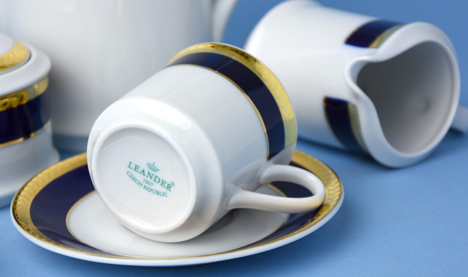 Coffee set for 6 persons, Sabina, cobalt + plus gold, Leander 1907 ...