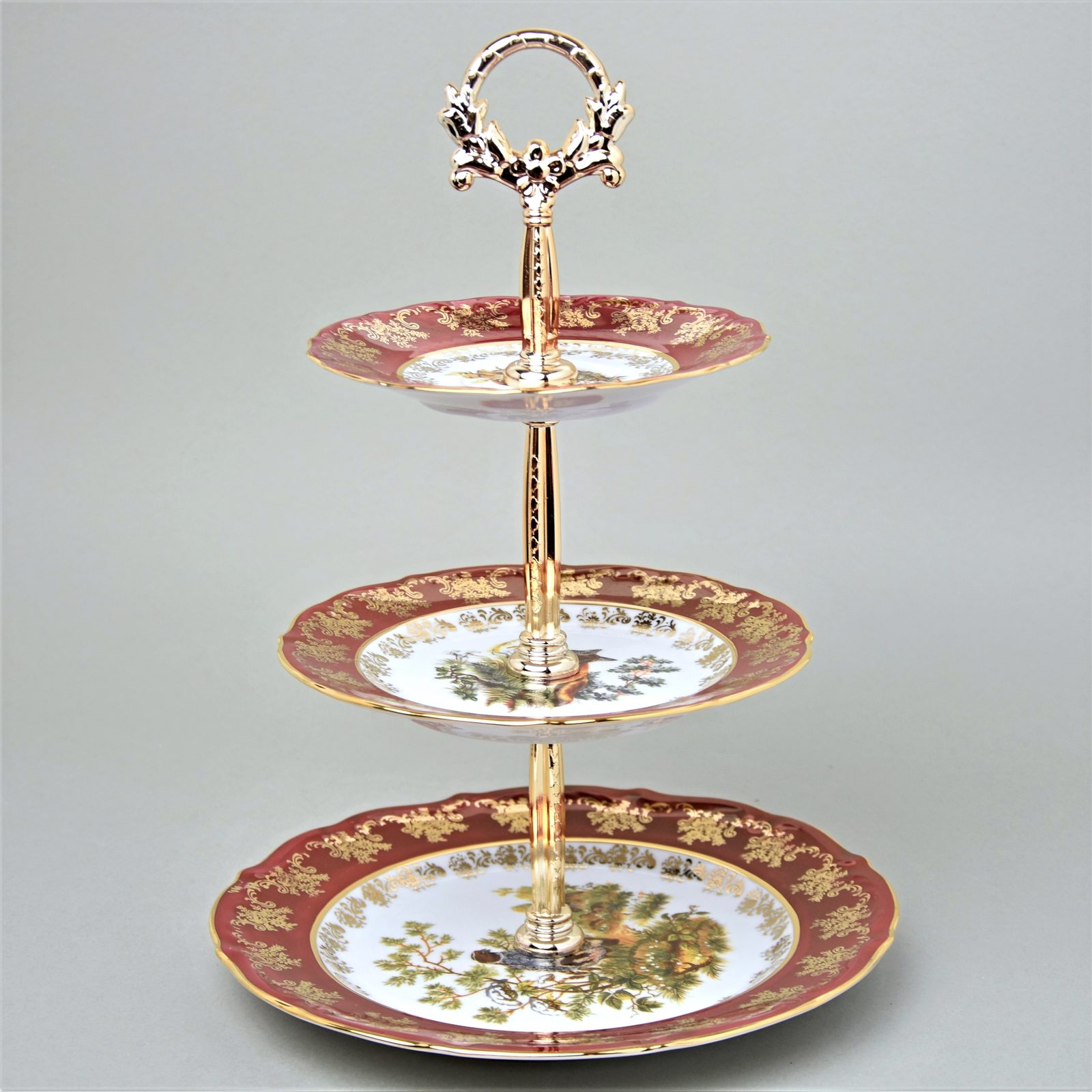 Compartment dish 3 pcs. 34 cm, ruby hunting decor, Carlsbad porcelain ...