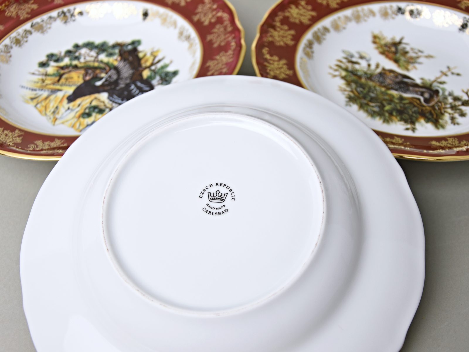 Plate deep 23 cm, set of 6 pcs., Hunting - ruby red, Carlsbad porcelain ...