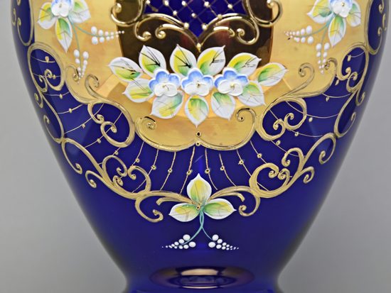 Vase 43 cm big, BLUE glass, gold + enamel, Nový Bor glass - Crystal and ...