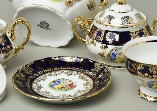 Tea set for 6 pers., The Three Graces + gold + COBALT, Queens Crown ...