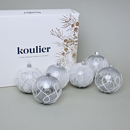 Decoration Glass Balls 6 pcs. set 10 cm Silver White Czech Christmas decorations KOULIER Koulier Koulier Bohemian Christmas decorations Crystal and glass by Manufacturers or popular decors