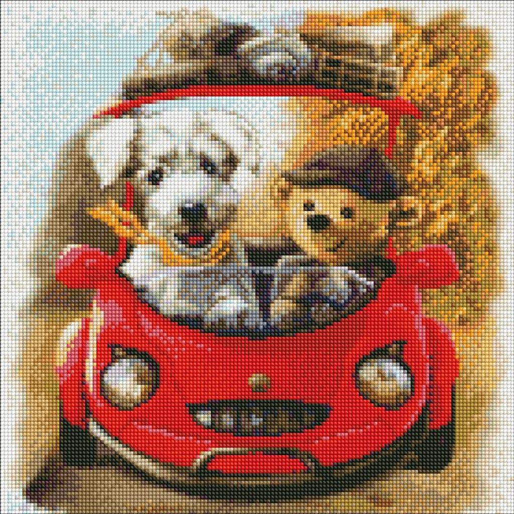 Diamantové maľovanie obraz psa a medvedíka na výlete 40x40cm | Manumi.sk