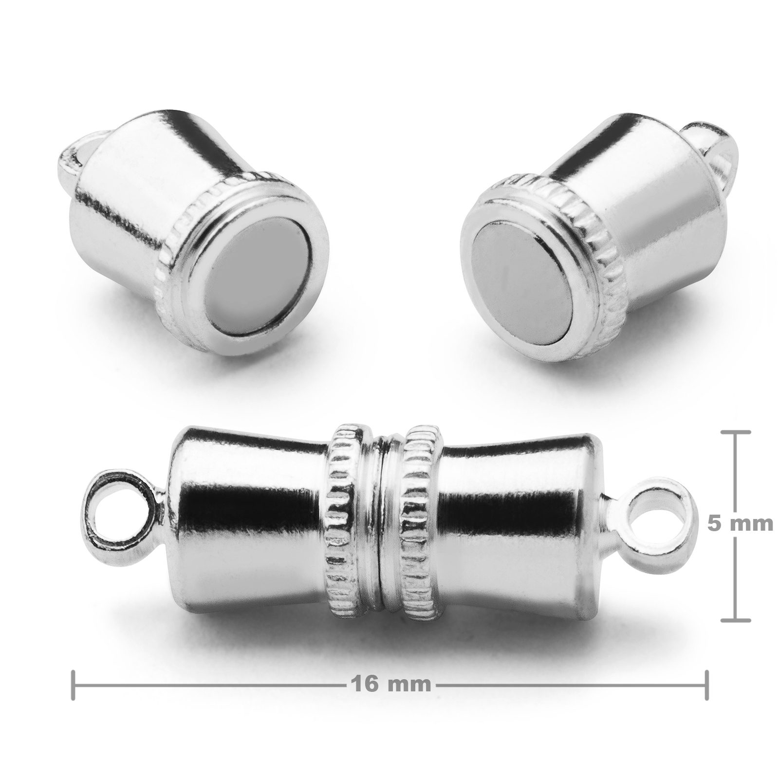Magnetic clasp cylinder with loops 16x5mm in the colour of platinum ...