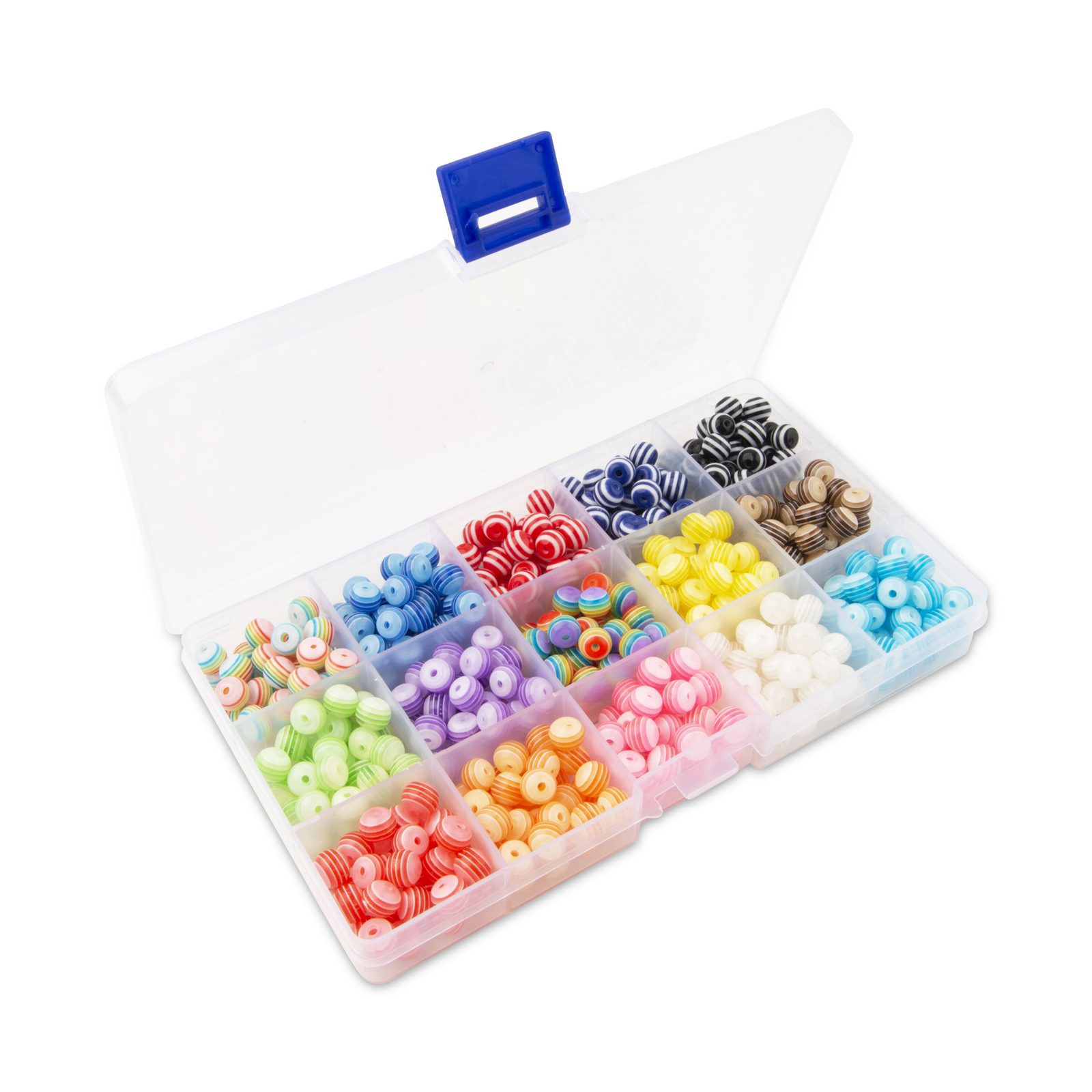 Set of plastic round beads with stripes | Manumi.eu