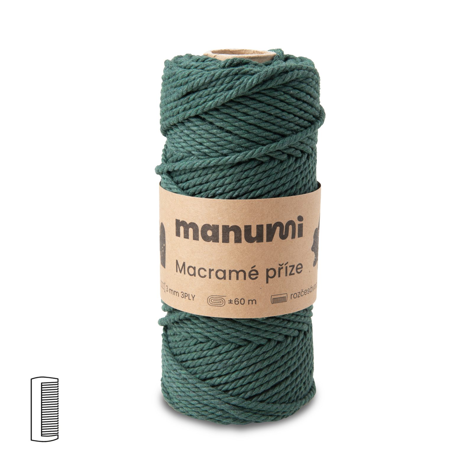 Manumi Macramé příze stáčená 3PLY 3mm tmavě zelená | MANUMI