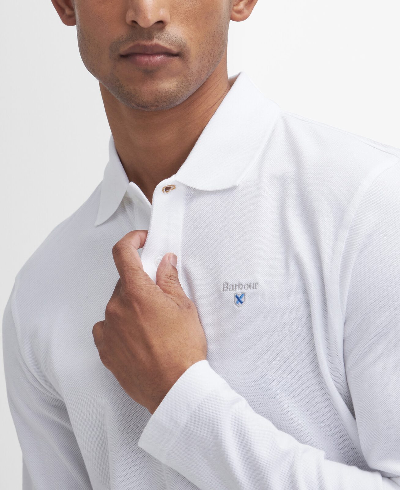Gentleman Store Barbour Original Sports Long Sleeved Polo Shirt White Barbour Poloshirts Kleidung