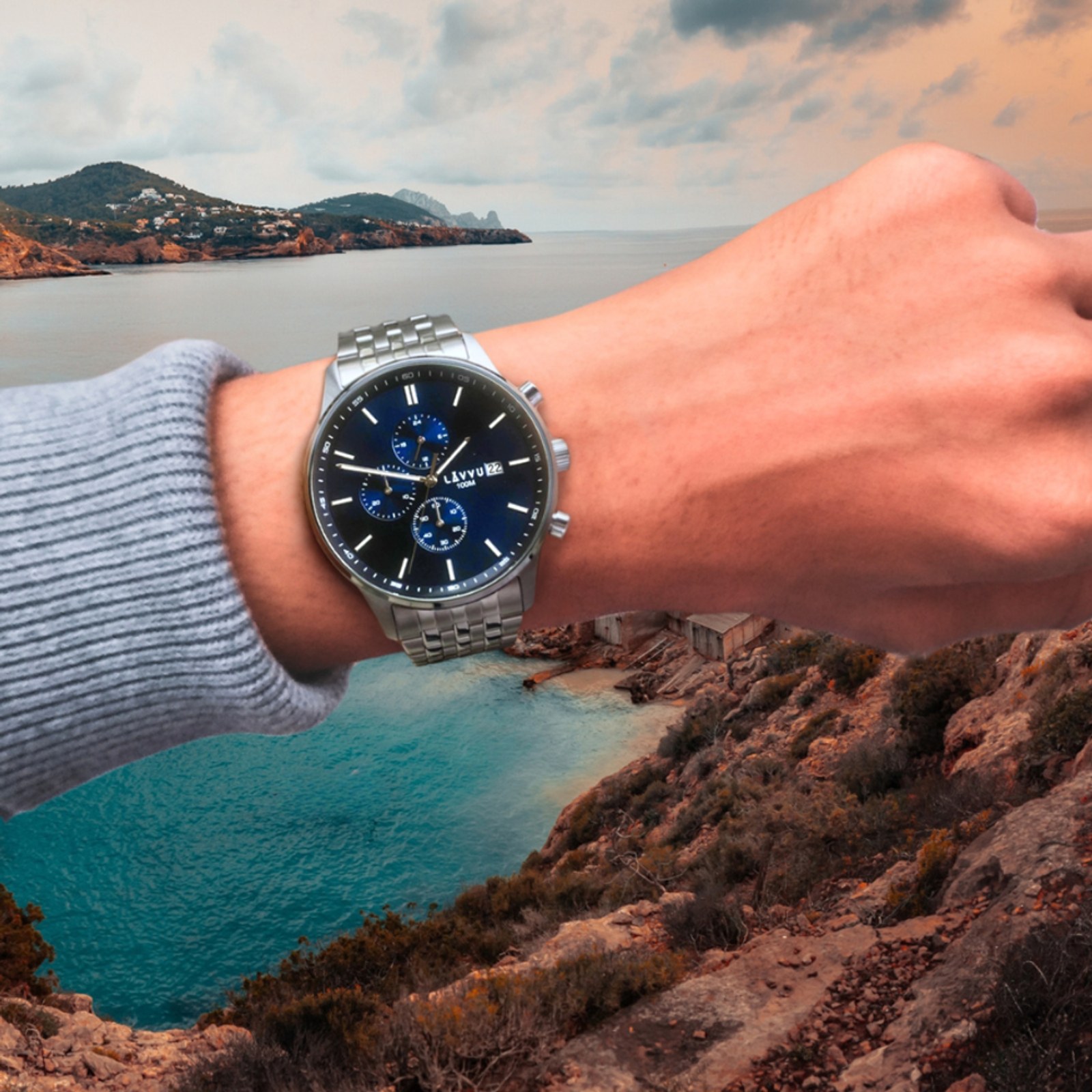 LAVVU Pánské hodinky YSTAD Chronograph Blue s vodotěsností 100M LWM0250 ...