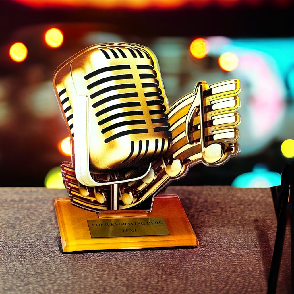 Cannes Printed Acrylic Microphone Singing Trophy | Trophy Monster ⭐ USA