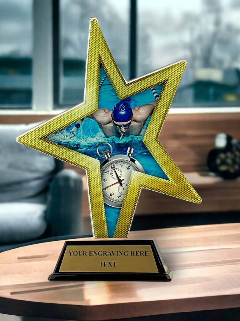 Gold Star Swimming Trophy | Trophy Monster ⭐ USA