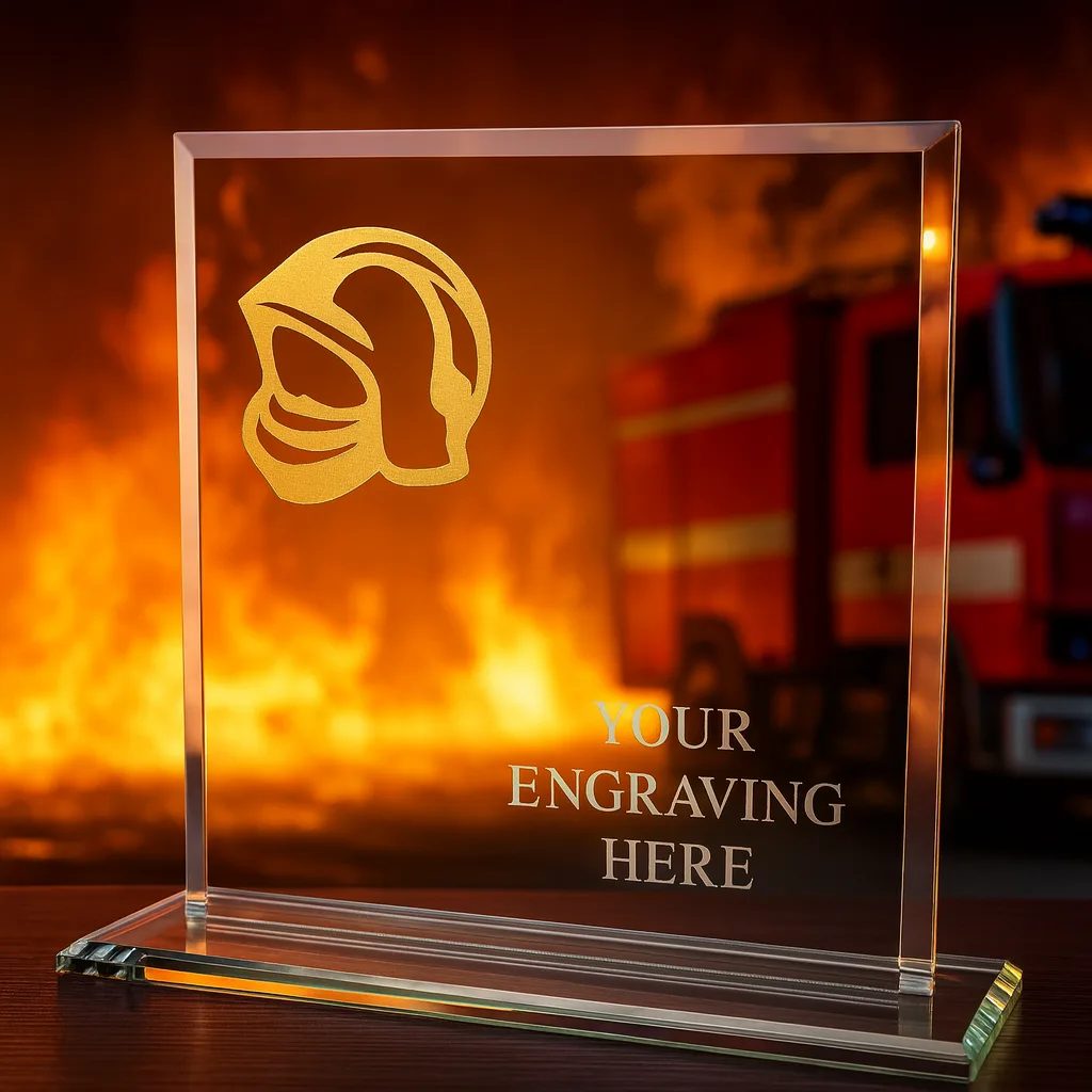 Titanium Glass and Metal Fusion Firefighting Trophy | Trophy Monster ⭐ USA