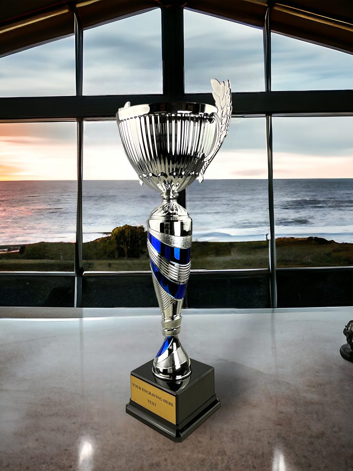 Denver Silver and Blue Cup on a Black PVC Base | Trophy Monster ⭐ USA