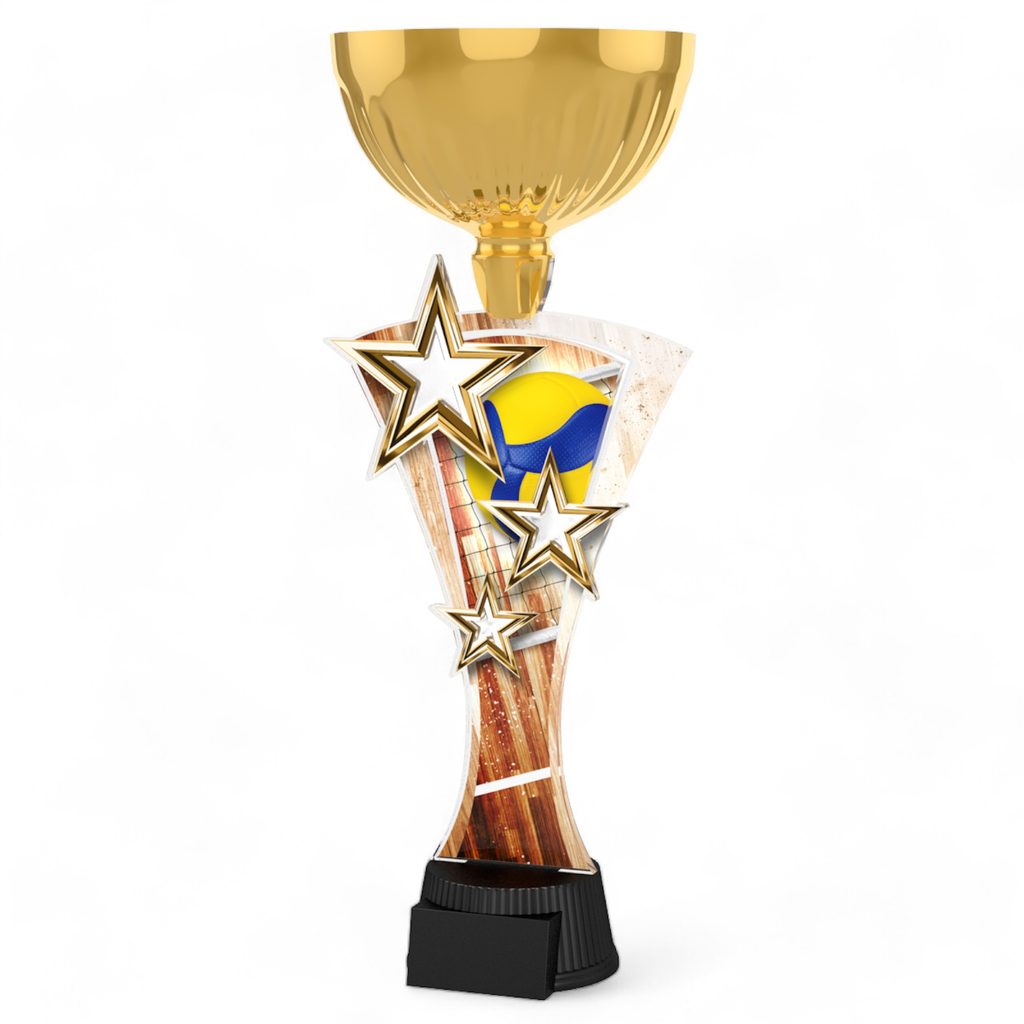 Triple Star Volleyball Gold Trophy Cup | Trophy Monster
