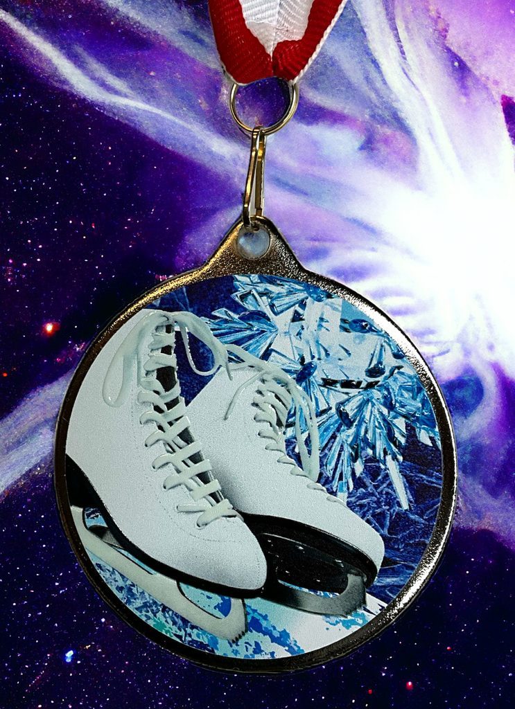 Hercules Texture Print White Ice Skates Medal | Trophy Monster