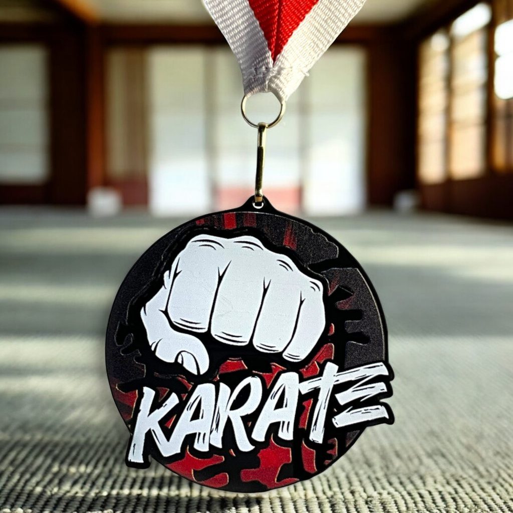 Rincon Colour Karate Black Acrylic Medal | Trophy Monster