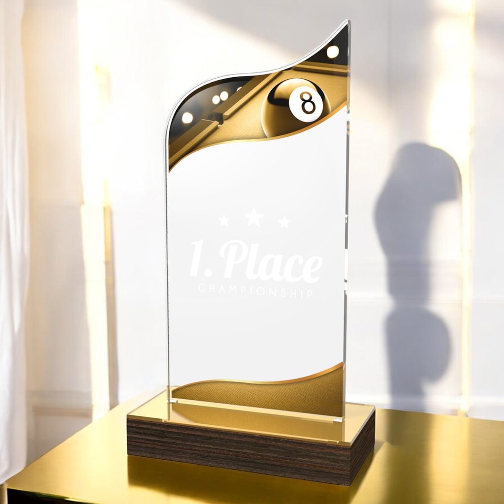 United Pool Acrylic Wood Fusion Trophy | Trophy Monster