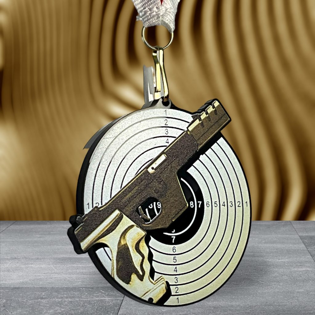 Rincon Classic Pistol Shooting Black Acrylic Medal | Trophy Monster