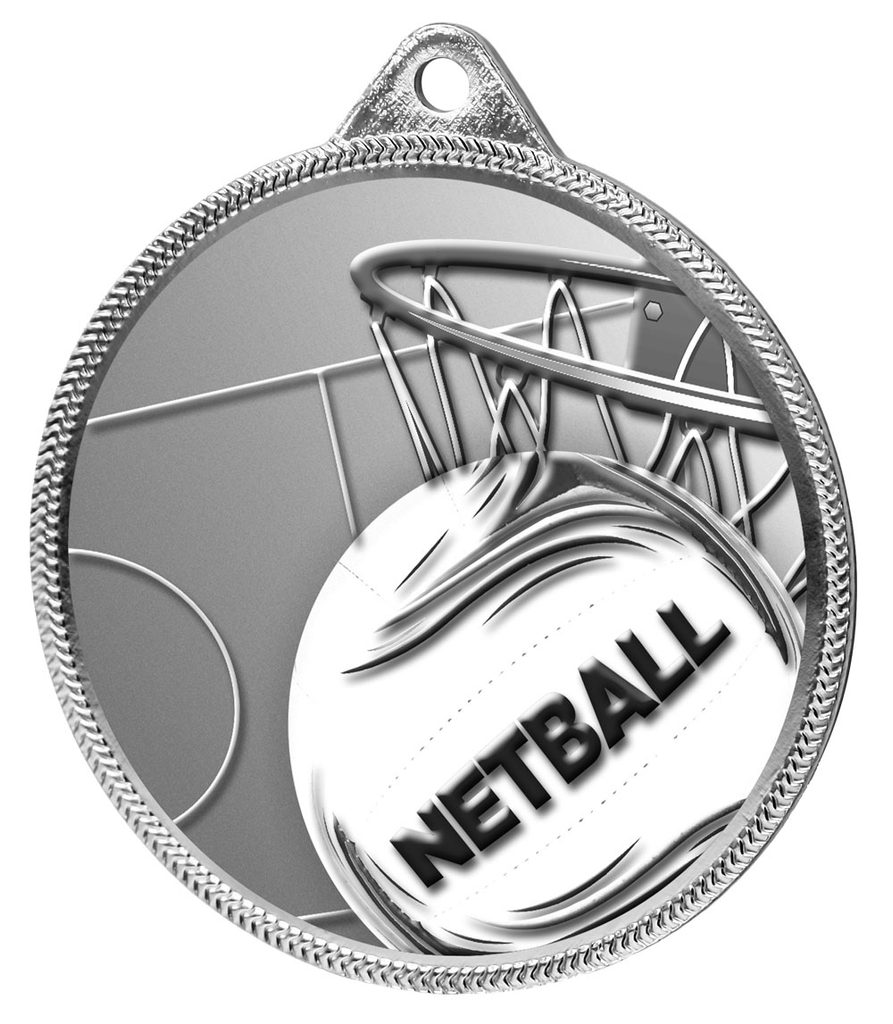 Netball 3D Texture Print Antique Colour 55mm Medal - Silver | Trophy ...